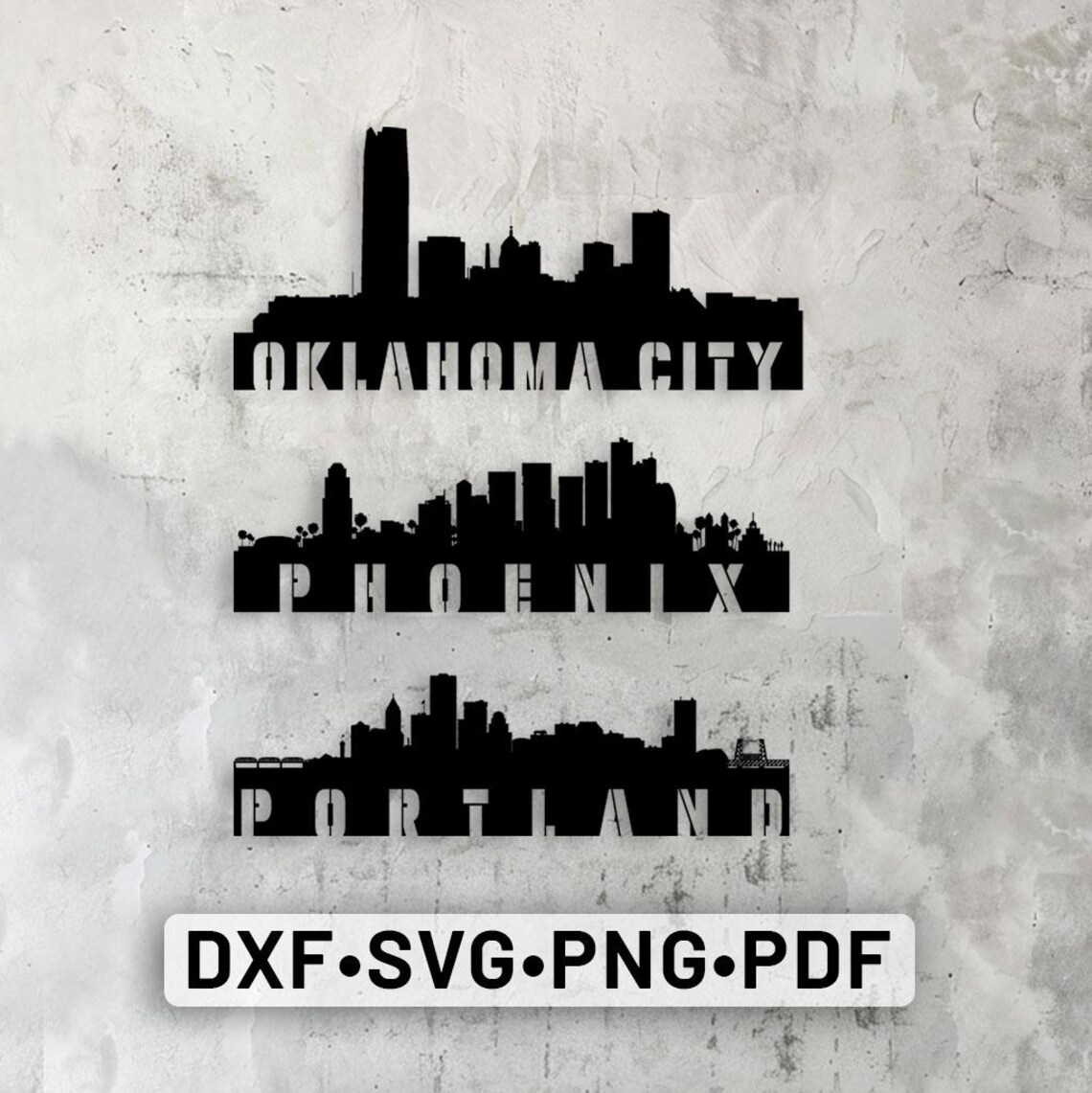 City Skyline Silhouette Wall Art Dxf Svg, Oklahoma City Dxf Phoenix Dxf ...