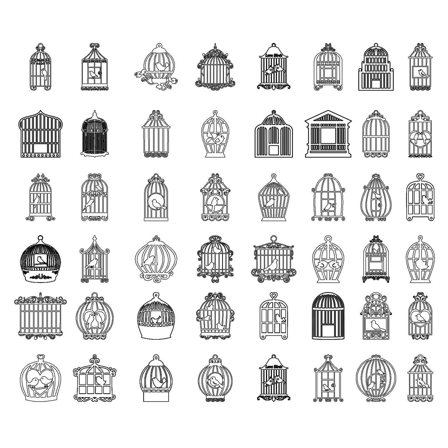 48 Bird Cage SVG Dxf Silhouette Bundle, Cages Svg Cut File, Bird Cage ...