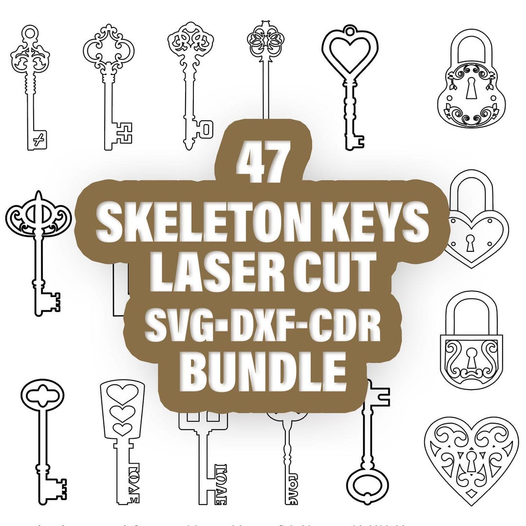 47 Skeleton Keys Laser Cut Dxf Bundle, Skeleton Key Clipart, Vintage ...