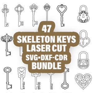 47 Skeleton Keys Laser Cut Dxf Bundle, Skeleton Key Clipart, Vintage ...
