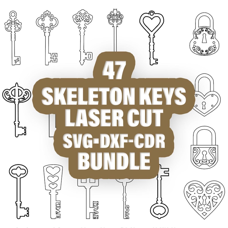 47 Skeleton Keys Laser Cut Dxf Bundle, Skeleton Key Clipart, Vintage ...