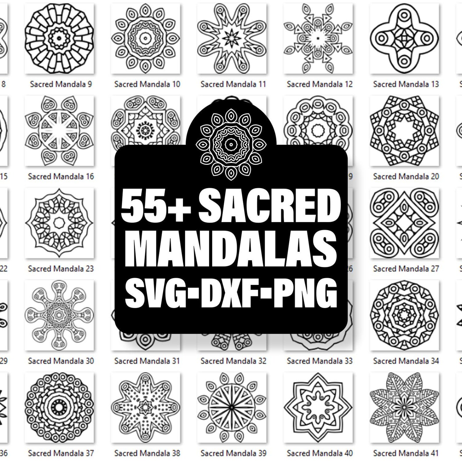 55 Sacred Mandalas Laser Cut Mandala PNG DXF File Bundle, Mandala ...