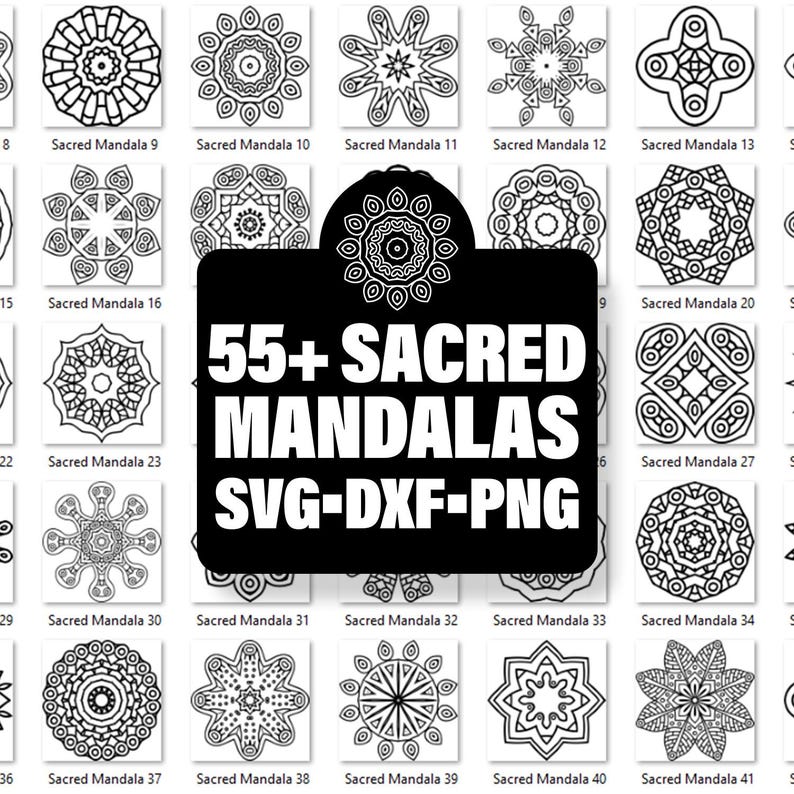 55 Sacred Mandalas Laser Cut Mandala PNG DXF File Bundle, Mandala ...
