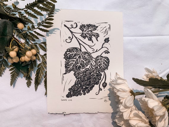 Grape Vine 6x8in Block Print | Etsy