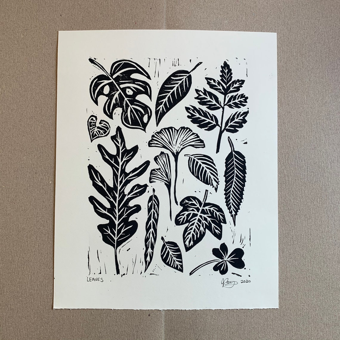 Leaves Block Print 8 x 10 | Etsy