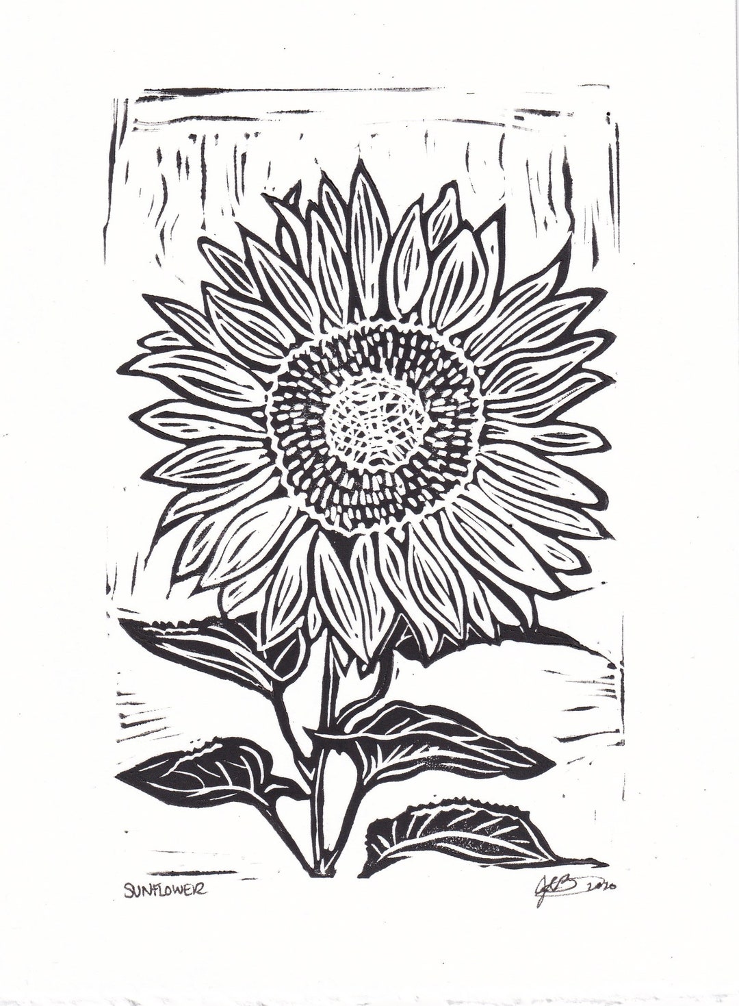 Sunflower single 6x8in Block Print - Etsy