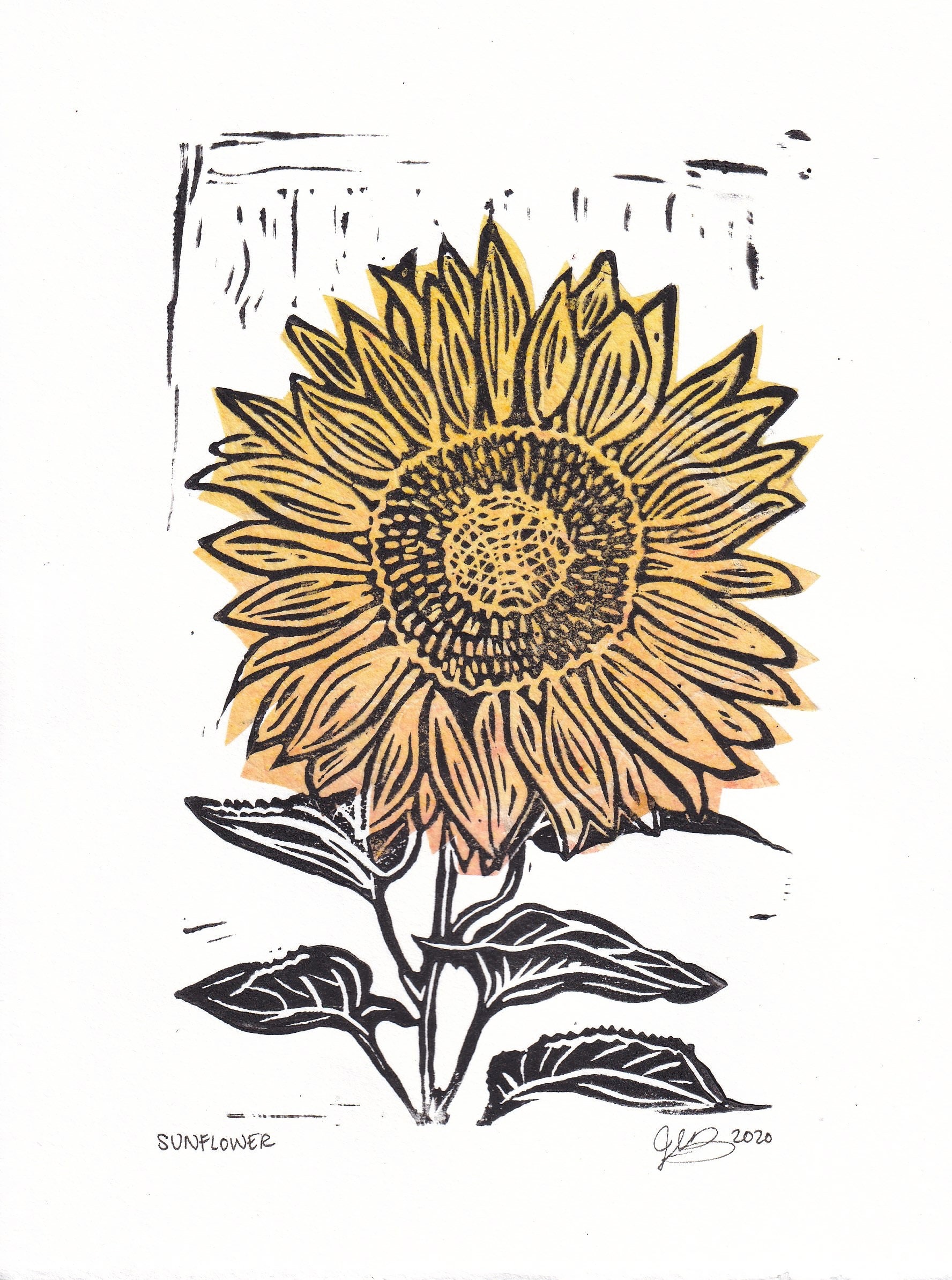 Sunflower single 6x8in Block Print - Etsy Canada