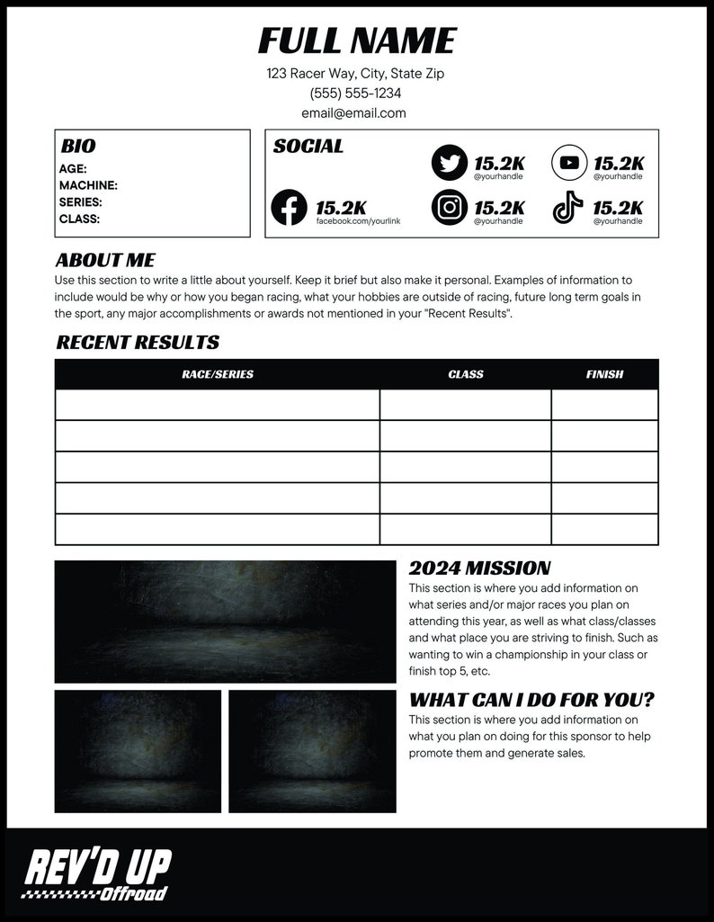 Advanced Offroad Racing Resume Template - Etsy