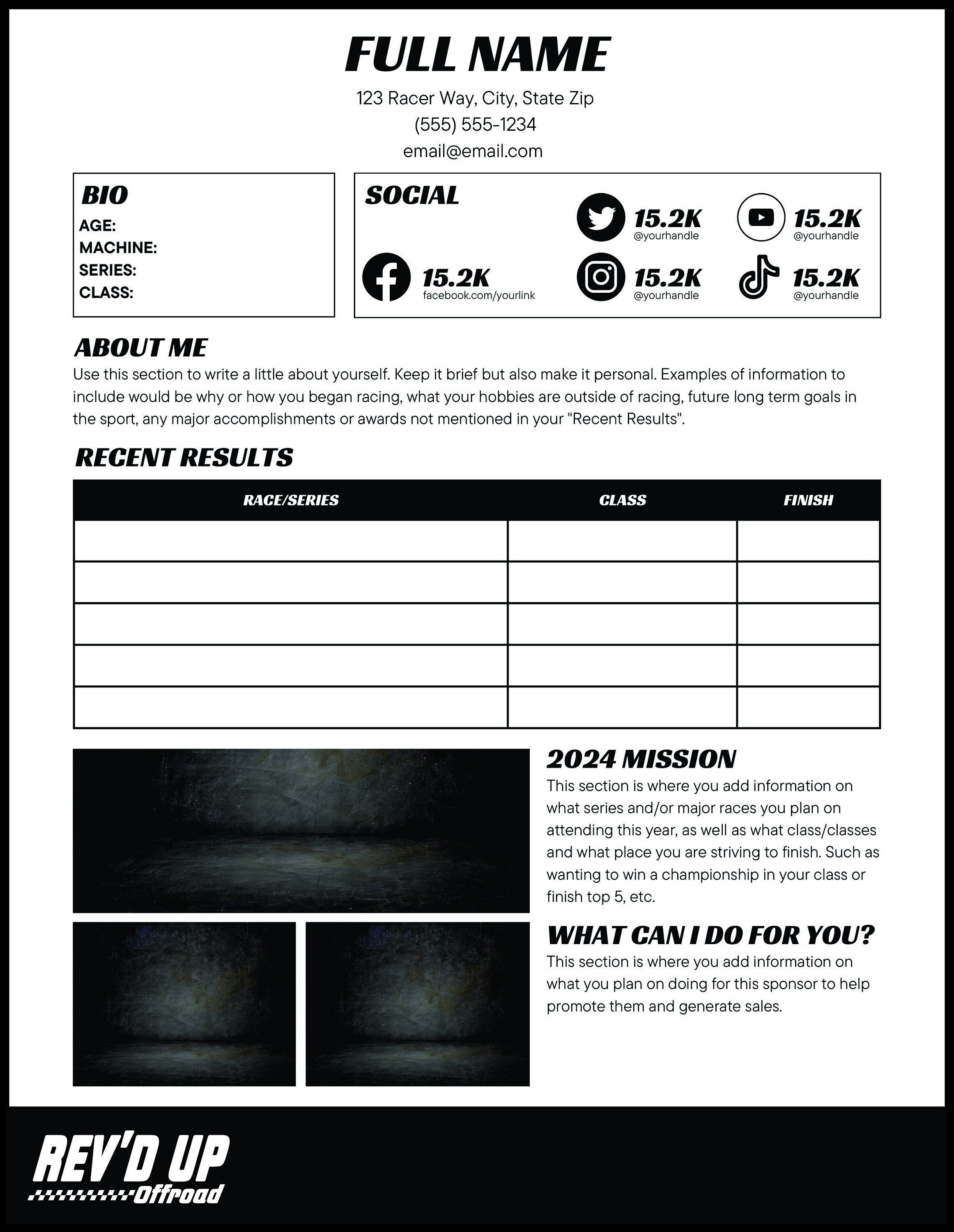 Advanced Offroad Racing Resume Template - Etsy
