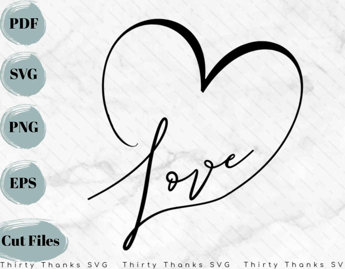 Love Heart SVG Love SVG Cursive Love SVG Digital Graphic | Etsy