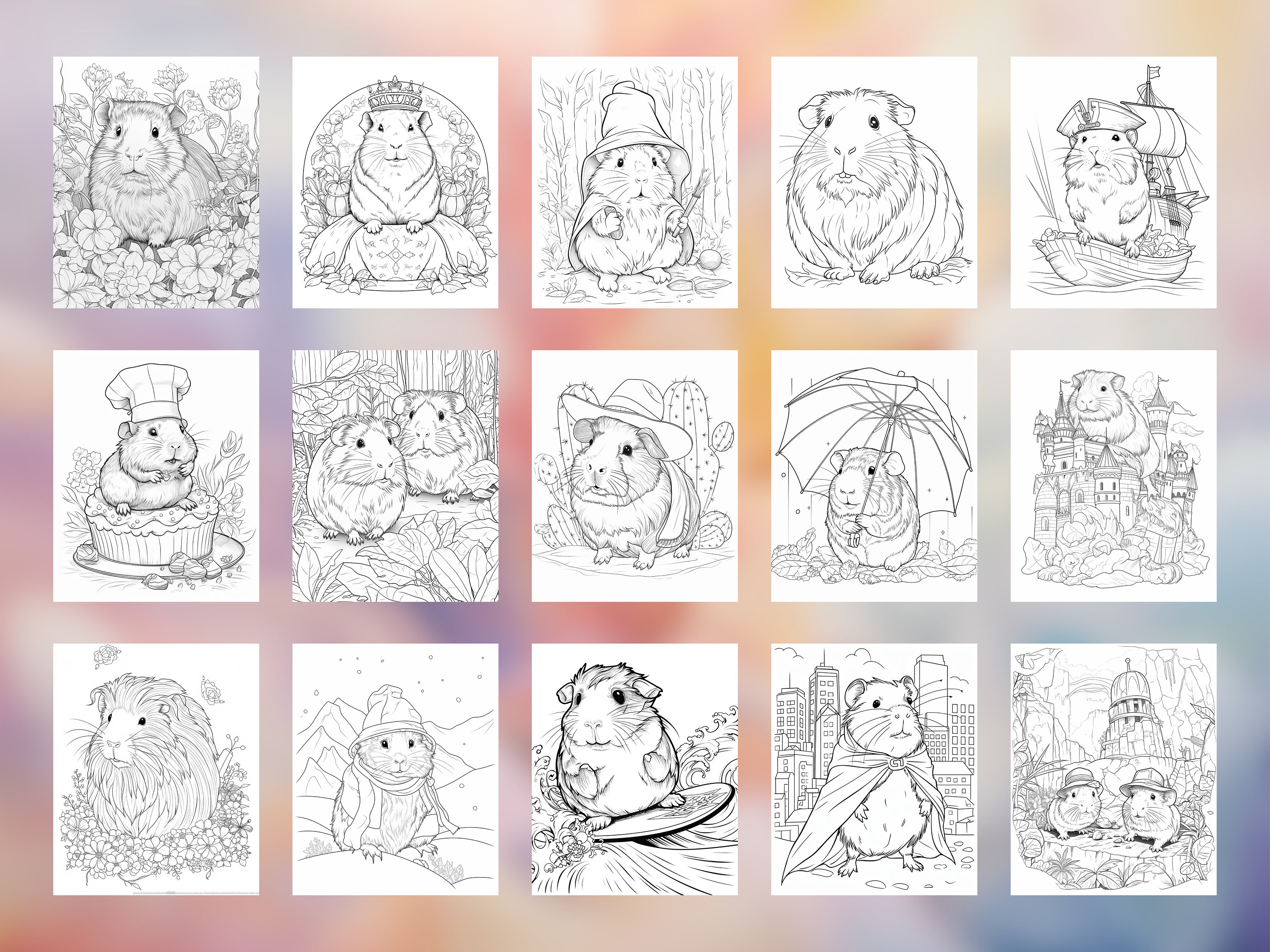 Guinea Pigs Adventure Coloring Pages, 30 Pages, for Kids and Adults ...