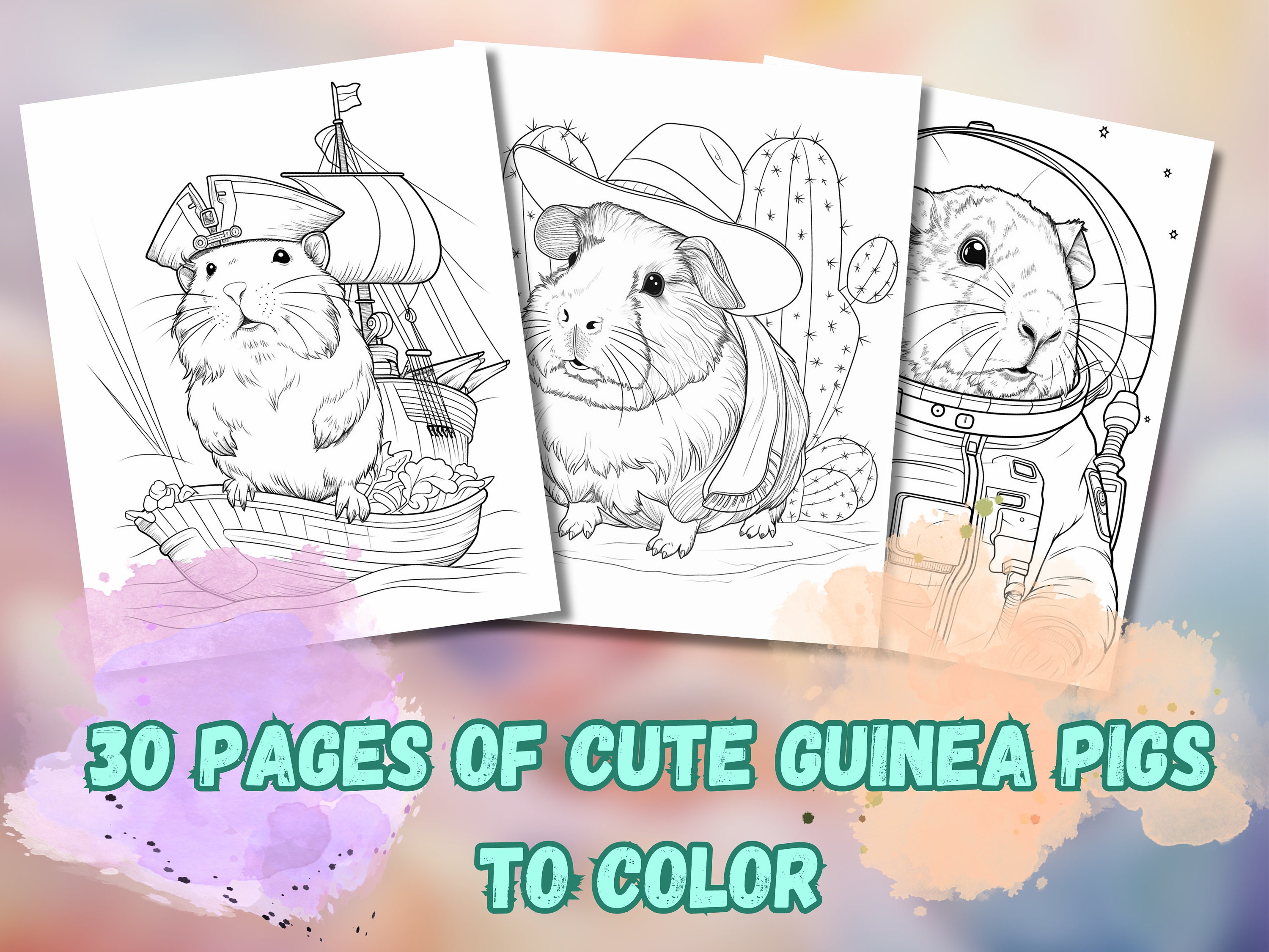 Guinea Pigs Adventure Coloring Pages, 30 Pages, for Kids and Adults ...