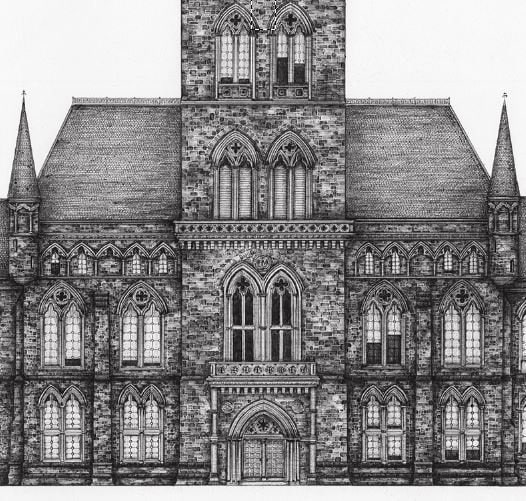 Glasgow University Print Handdrawn Architectural Pen and Ink Drawing ...