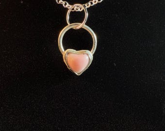 Pink Conch Shell Heart Pendant Necklace/pink Shell Heart/pink Stone ...