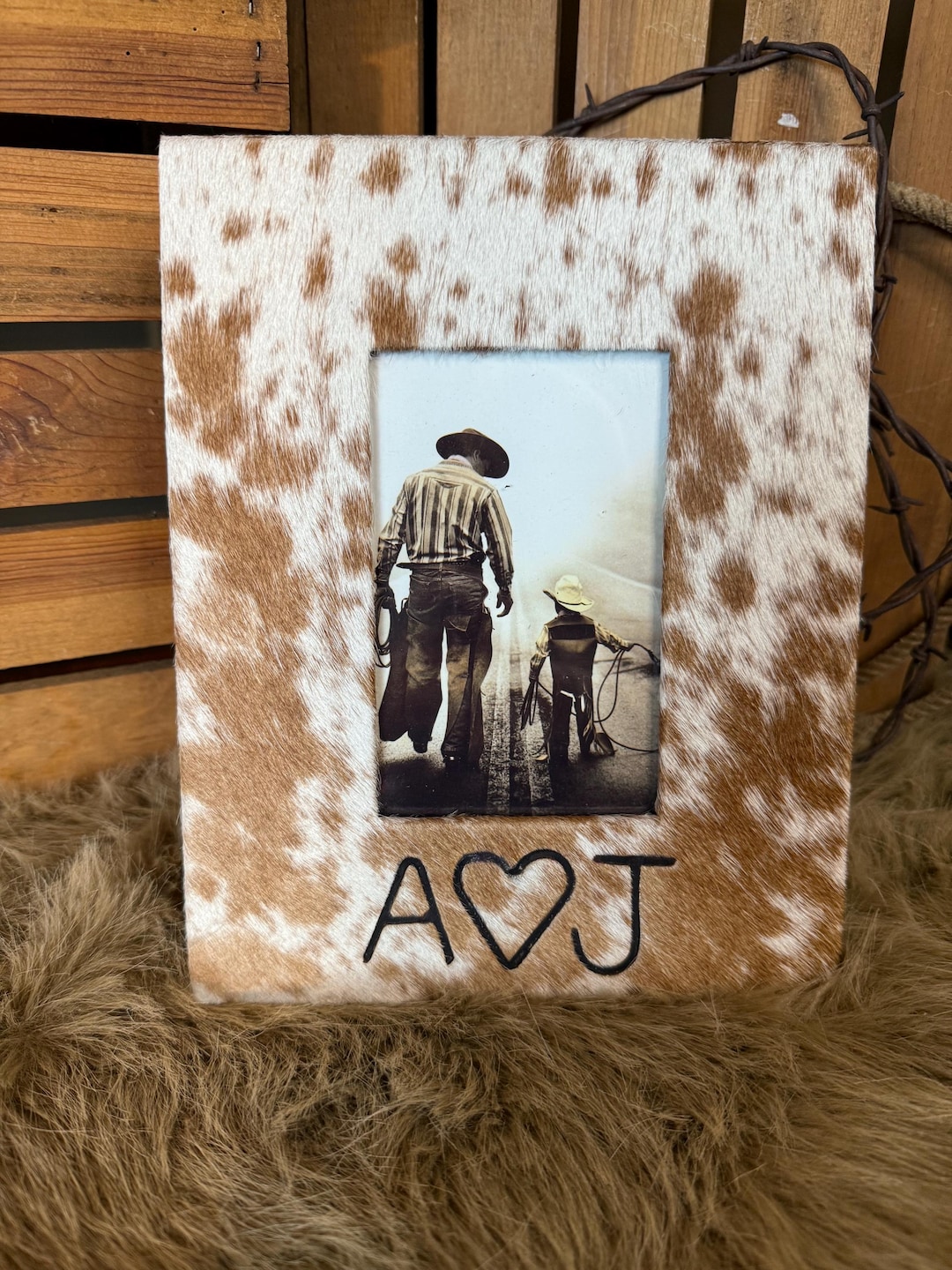 Custom Branded Cowhide Photo Frame, Western Picture Frame, Wedding Gift ...