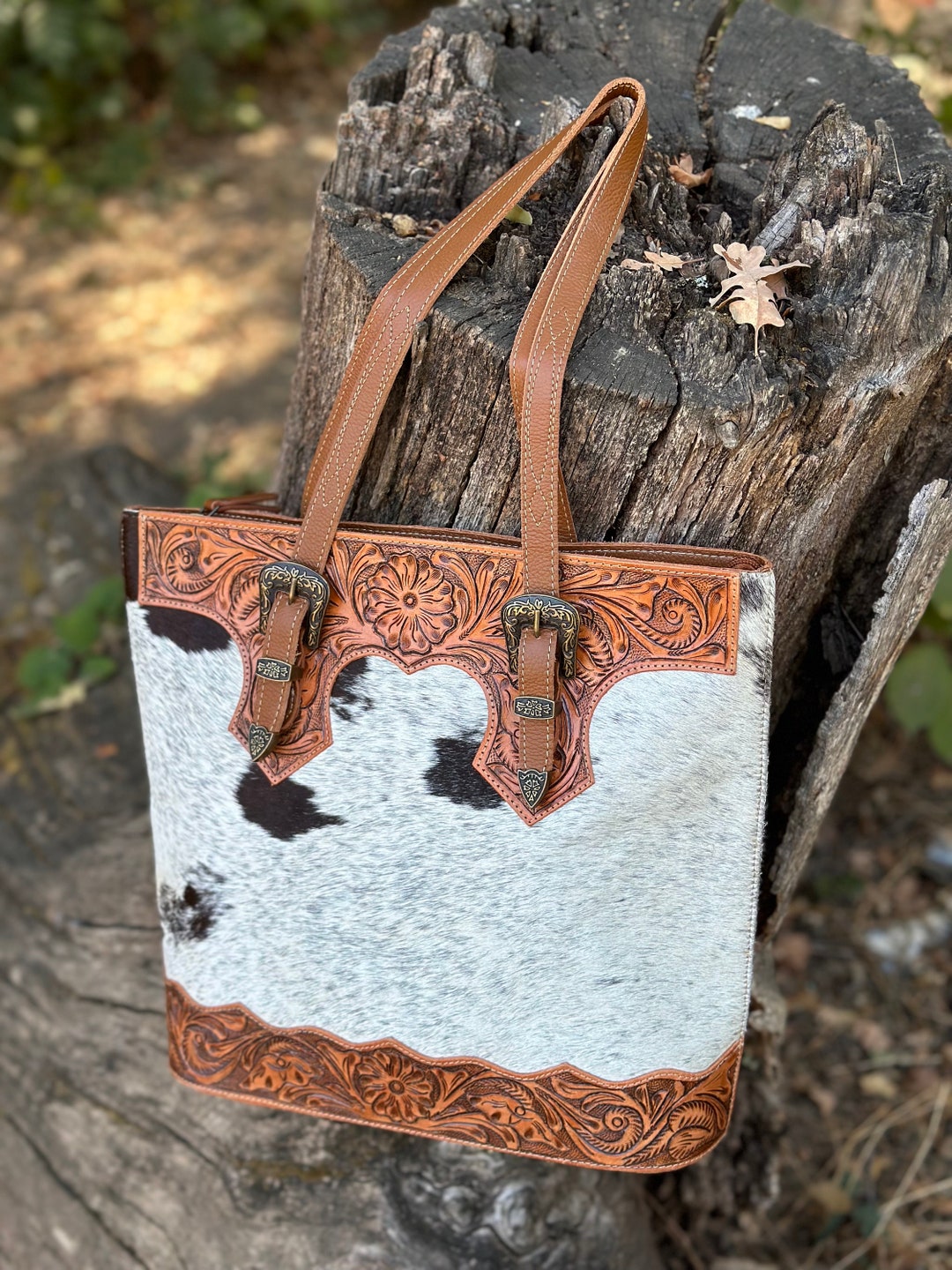 Western Cowhide Tote Bag, Leather Tote Bag, Western Purse, Western Bag ...