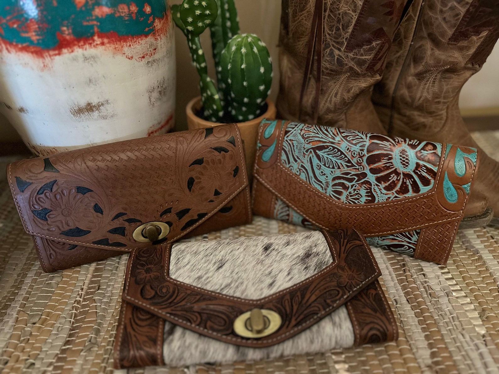 Western Cowhide Wallet Leather Wallet RFID Protected Wallet - Etsy