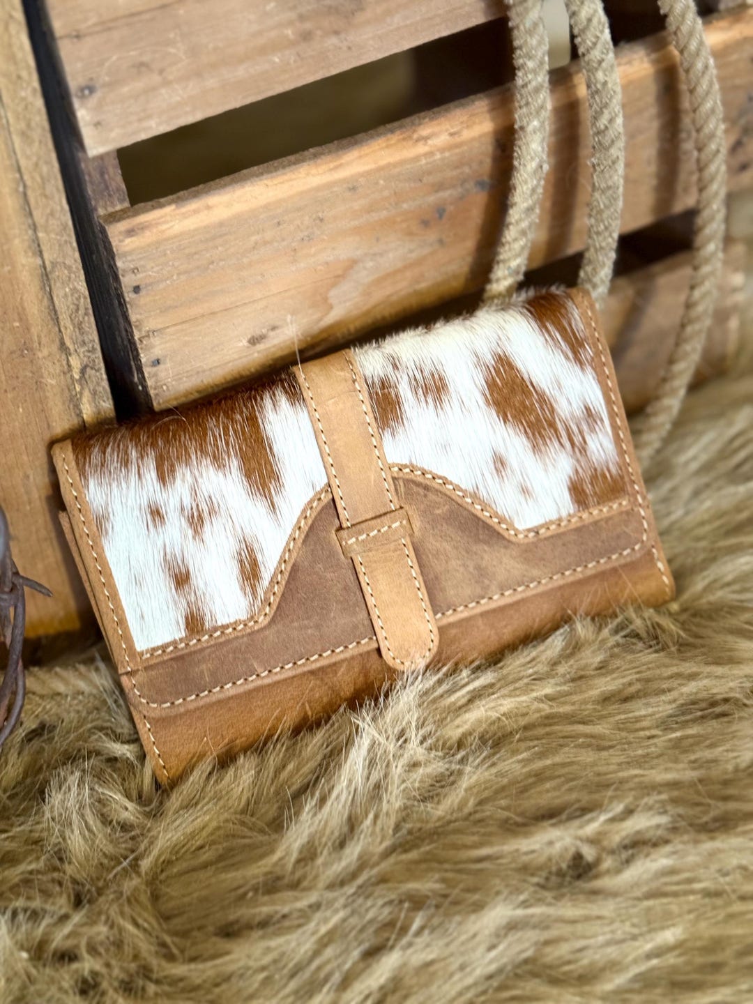 Cowhide and Leather Small Wallet: Western Style With Custom Branding - Etsy