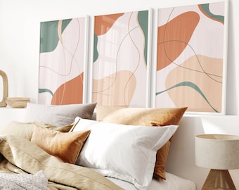 Set of 3 Modern Prints Abstract Wall Art Printable Boho Wall Art Gallery Wall Set Mid Century ...