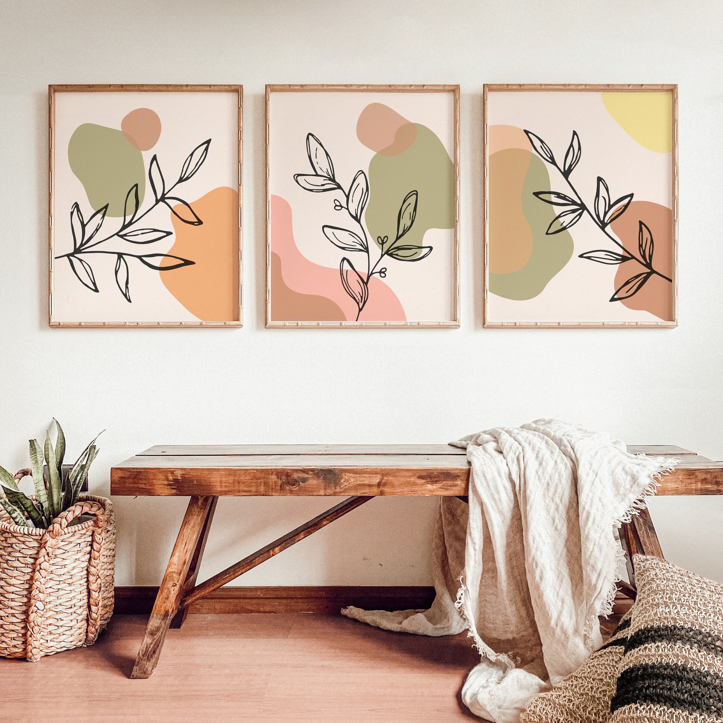 Boho Gallery Wall Art Set of 3 Mid Century Modern Prints - Etsy