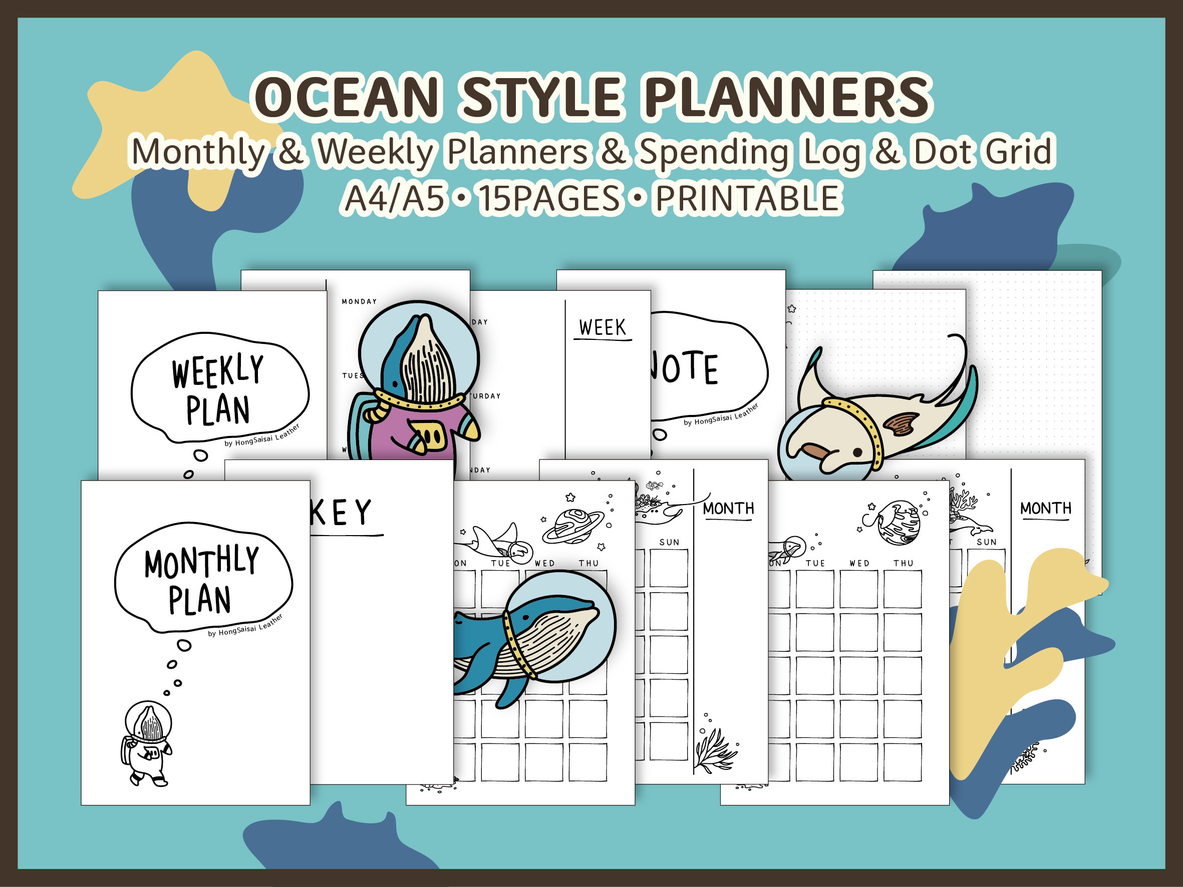 Ocean Style Deep Sea Animals in Space A4/A5 Printable Monthly Planner ...