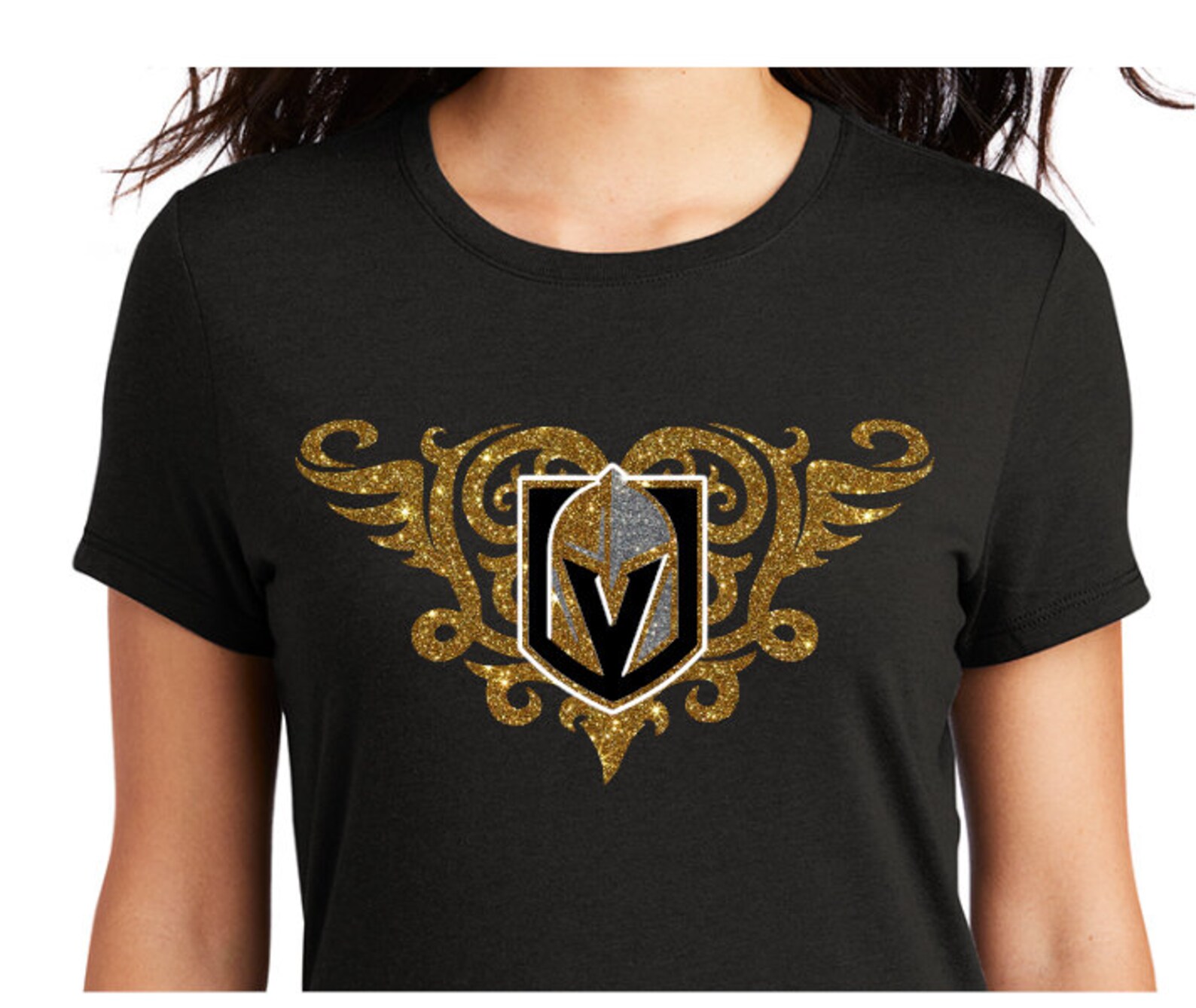 Gold Winged Heart VGK Hockey Glitter Decal on Black Shirt - Etsy
