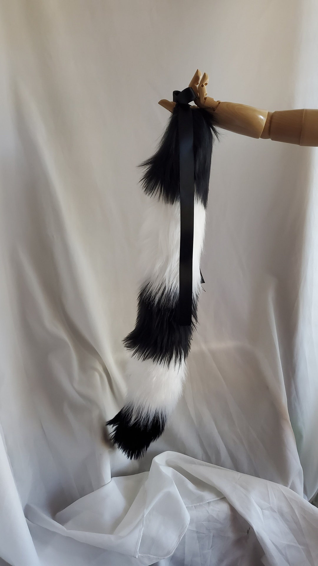 Black & White Striped Long Faux Fur Tie-on Tail - Etsy