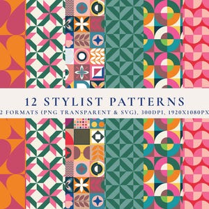 Mosaic Geometry Style Shapes Clipart and Seamless Patterns, 220 ...