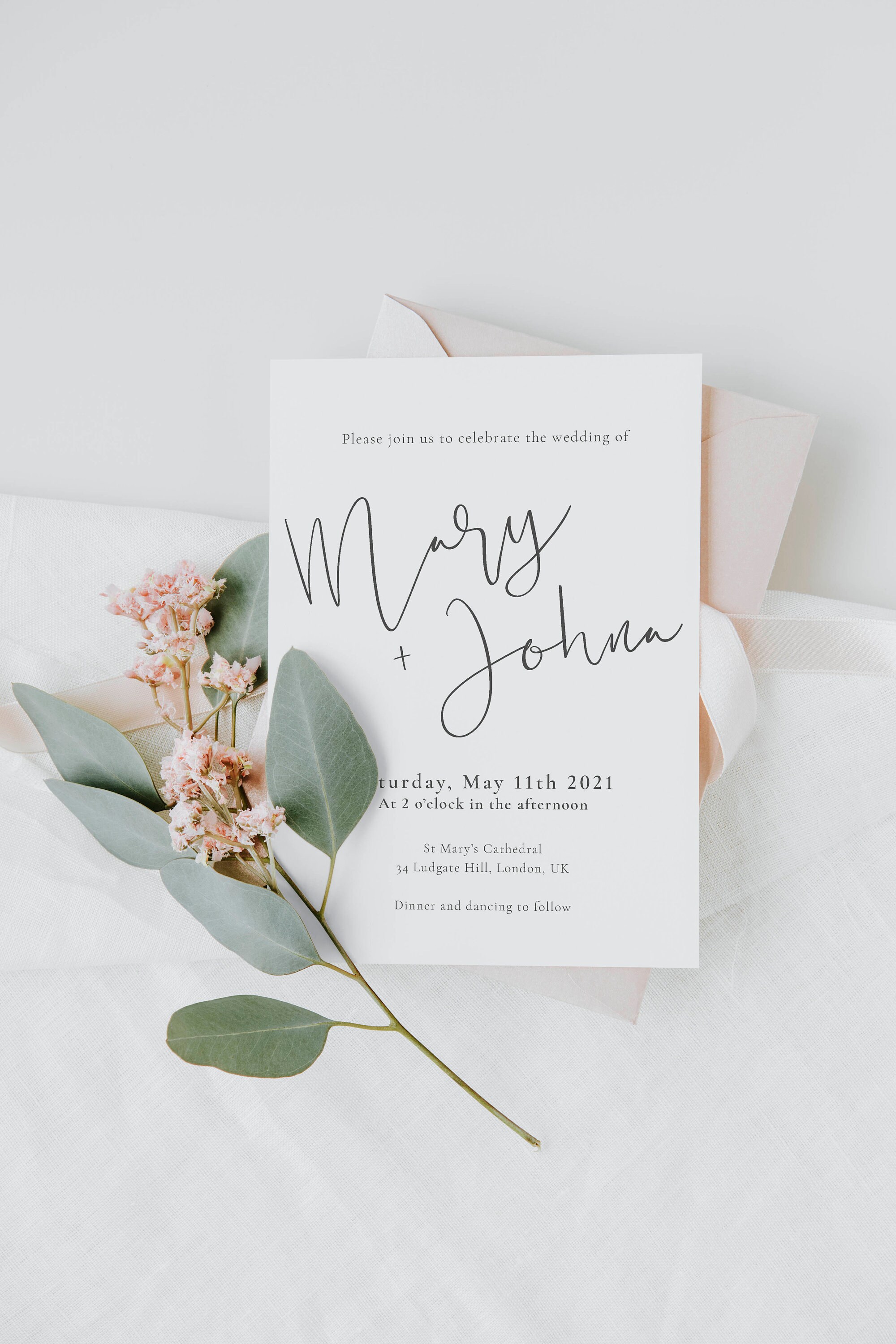 Modern Calligraphy Wedding Invitations Modern Minimalist Wedding ...