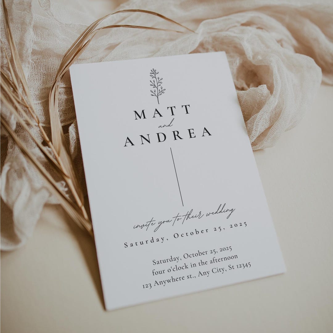 Minimalist Floral Wedding Invitation Set: DIY Canva Template (digital ...