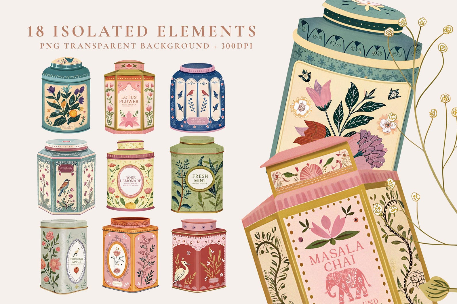 Vintage Tea Tin Clipart: British Tea Party Illustrations (PNG) - Etsy