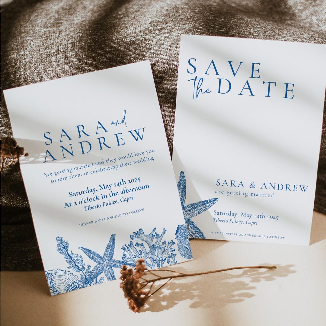 Coastal Wedding Invitation Set: Beach Seaside Theme (DIY Canva ...