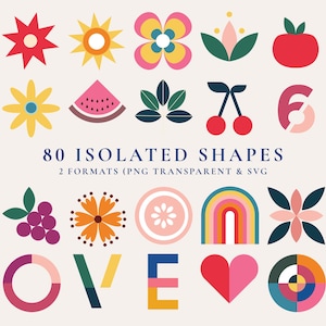 Mosaic Geometry Style Shapes Clipart and Seamless Patterns, 220 ...