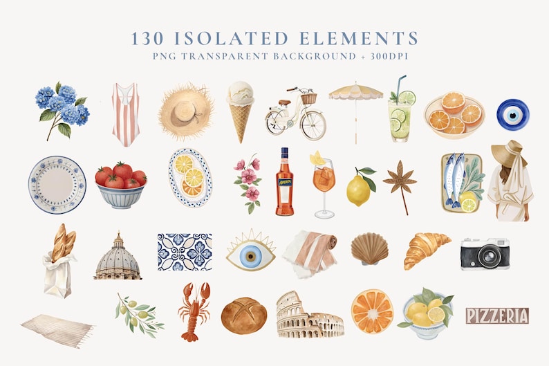 Mediterranean Summer Clipart: Italian Coastal Illustrations (PNG) - Etsy