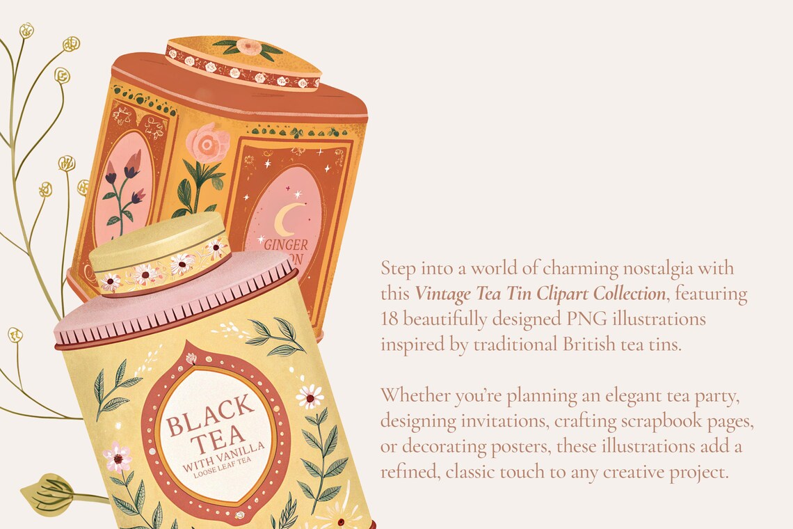 Vintage Tea Tin Clipart: British Tea Party Illustrations (PNG) - Etsy