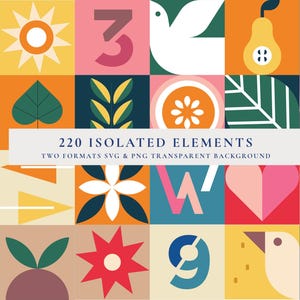 Mosaic Geometry Style Shapes Clipart and Seamless Patterns, 220 ...