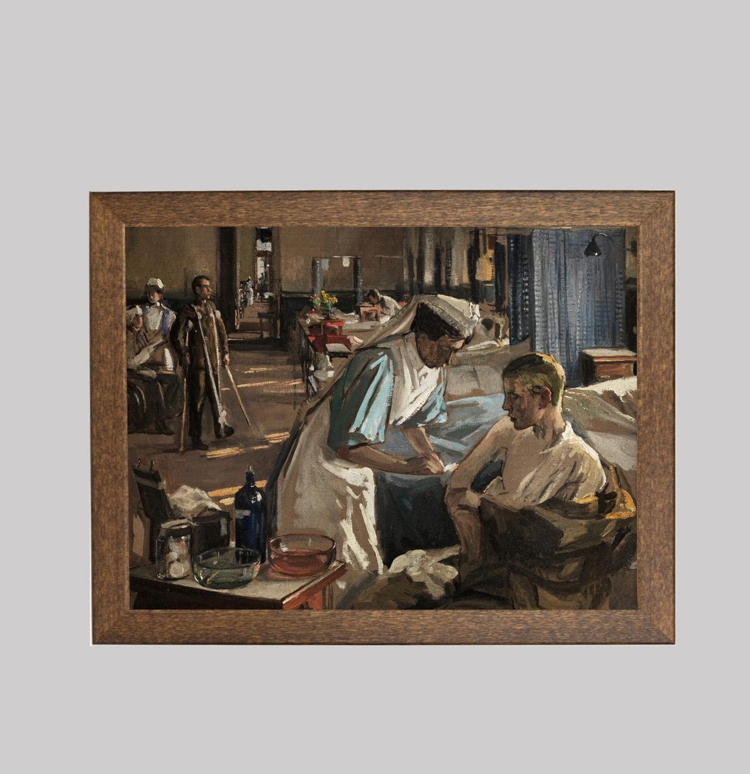 London Hospital - Vintage British Hospital Painting - Nurse Healing the ...