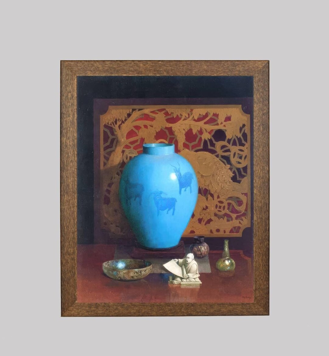 The Blue Goats - A Masterful Still Life Painting With a Blue Vase and ...