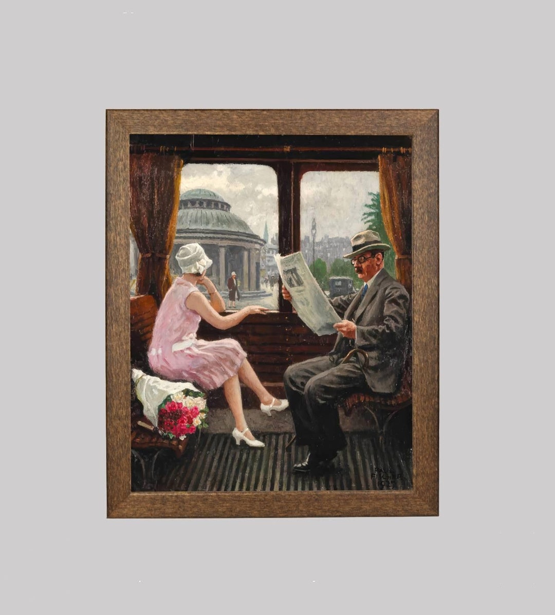 In the Train - Nostalgic Vintage Train Painting - Lady in Pink and a ...