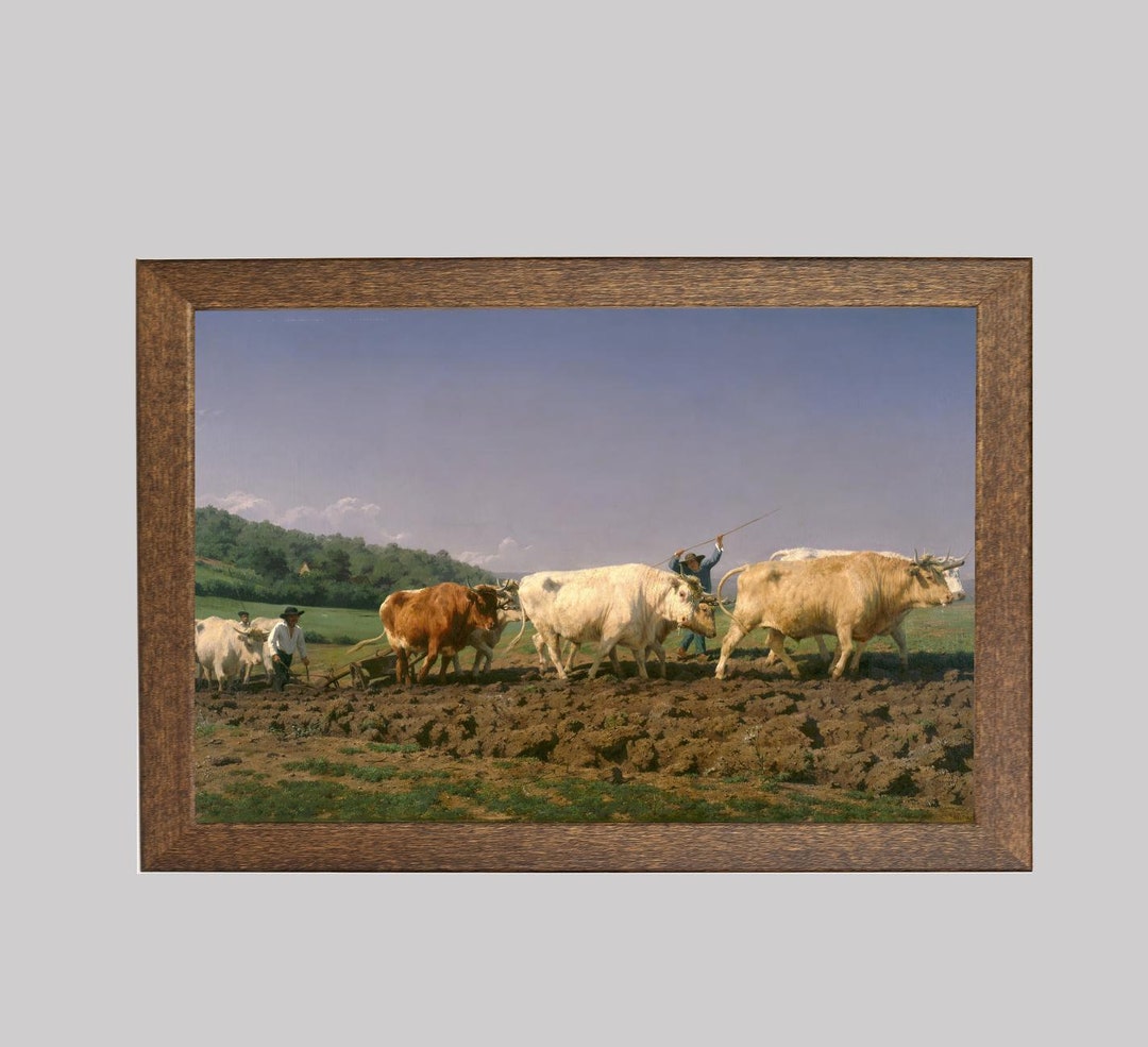 Ploughing in Nevers - Vintage Rural Landscape Painting - Hard Day of ...