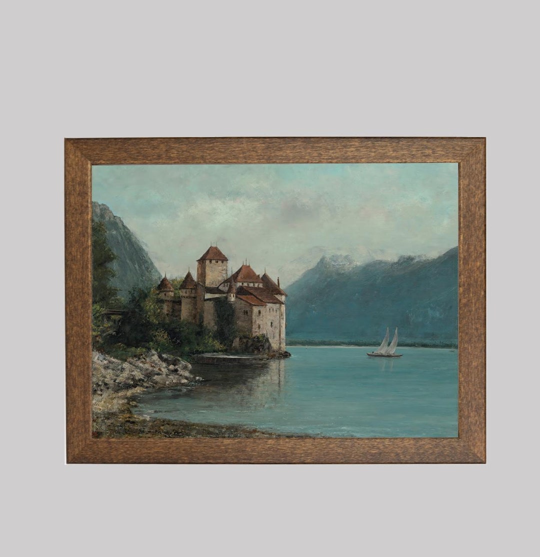 Lake Geneva Castle, A Beautiful Landscape Painting of the Lake in the ...