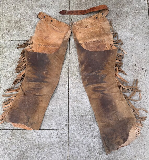 Vintage 1950s - 1960s Leather Fringe Chaps - Chinks - Gem