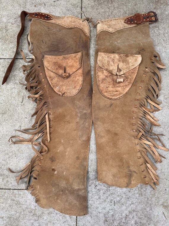 Vintage 1950s - 1960s Leather Fringe Chaps - Chinks - Gem