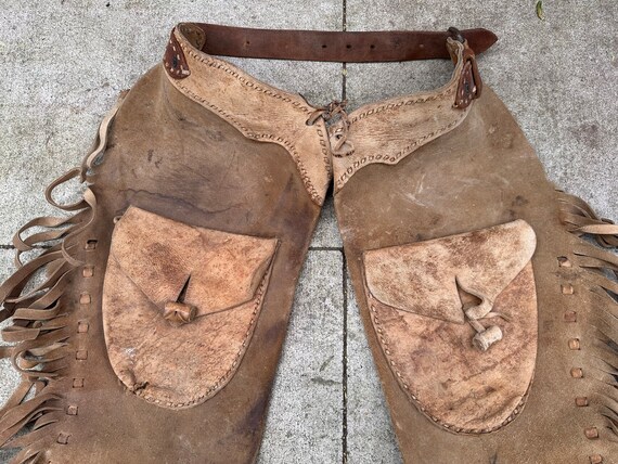 Vintage 1950s - 1960s Leather Fringe Chaps - Chinks - Gem