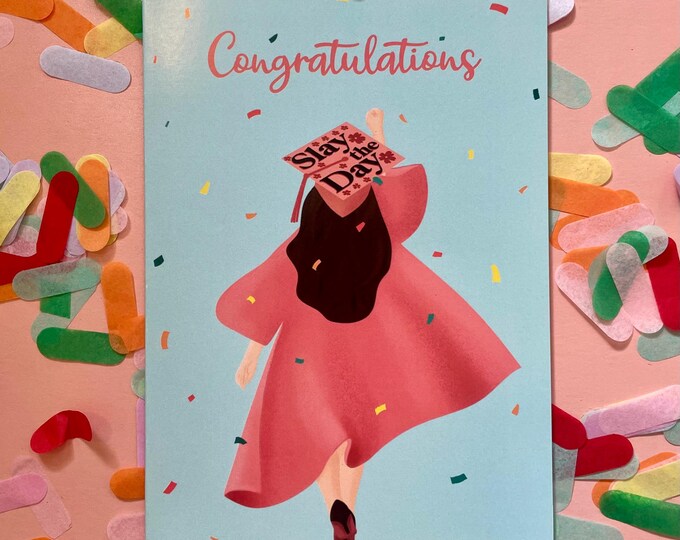 Graduation Card for Her: "slay the Day" Cap Illustration - Etsy