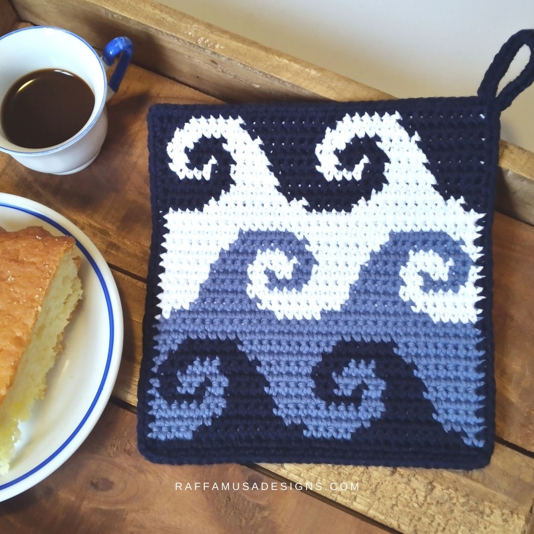 Crochet Pattern - Sea Waves Potholder - Tapestry Crochet Hot Pad ...