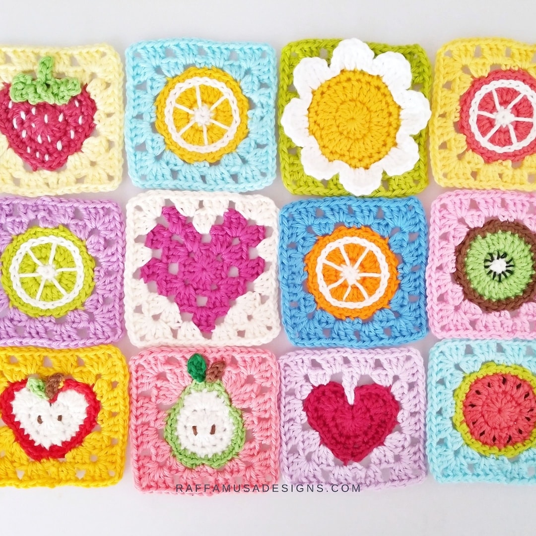 Crochet Pattern - Tutti Frutti Granny Squares - Strawberry - Apple ...