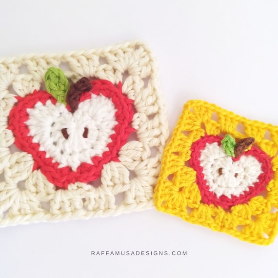 Crochet Pattern Apple Granny Square Fruit Afghan Block - Etsy