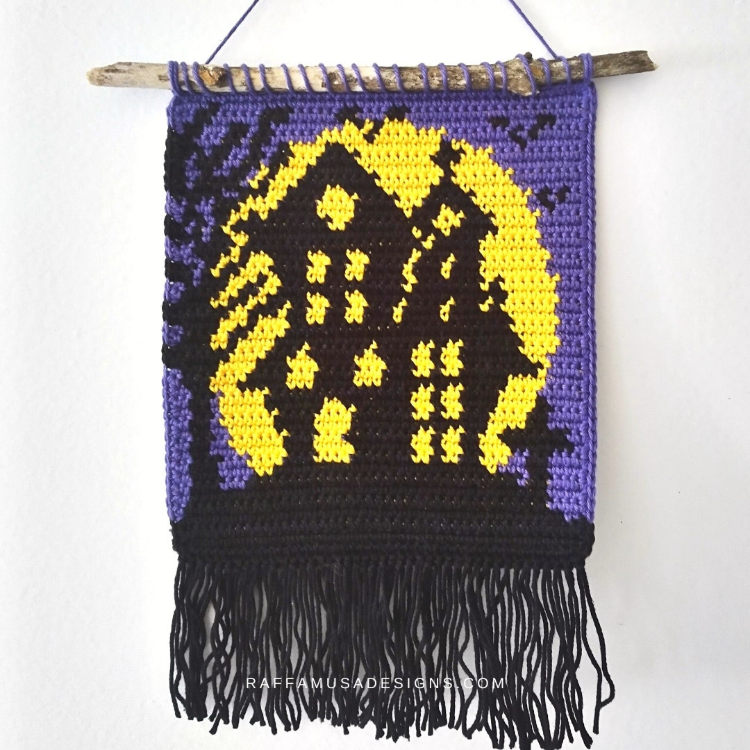 Crochet Pattern - Haunted House Wall Hanging - Tapestry Crochet Square ...