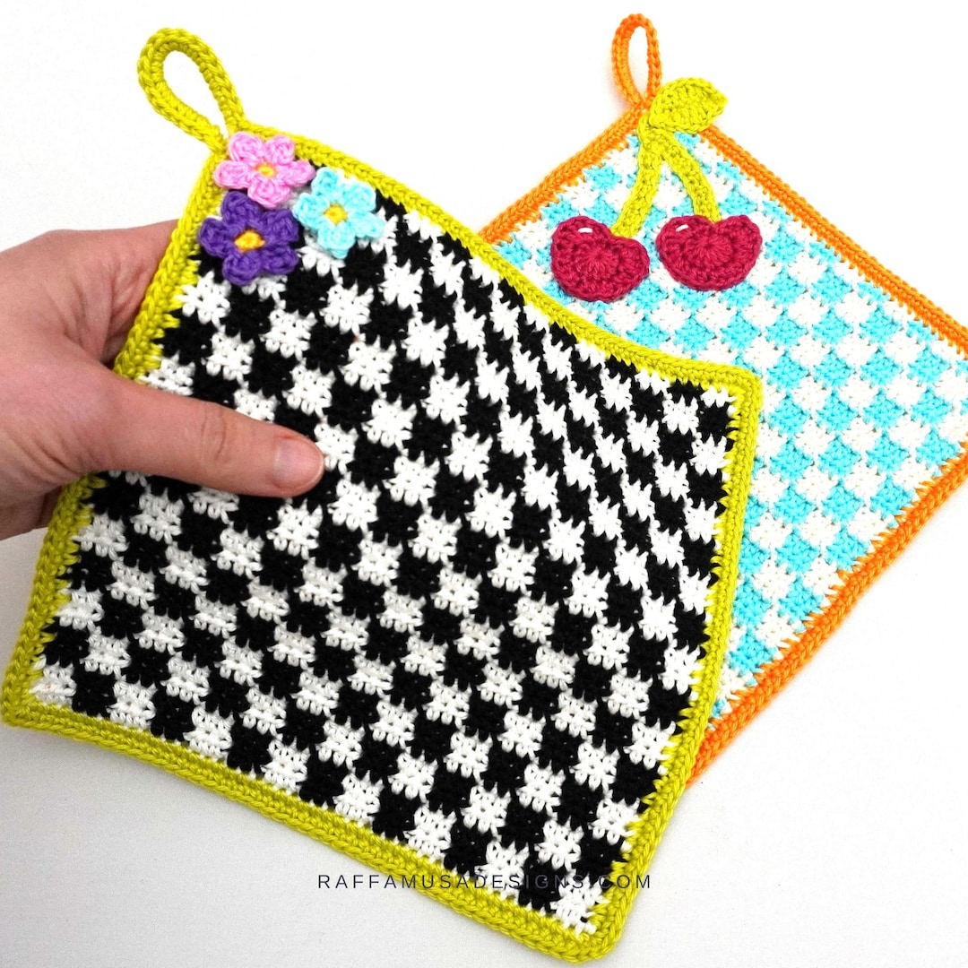 Crochet Pattern - Checkered Potholder - Kitsch Kitchen Trivet ...